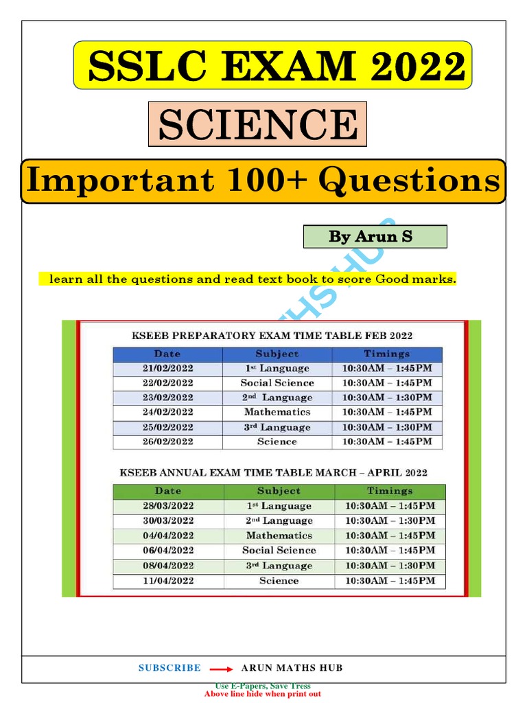 10th STD Science 100 Important Questions Eng Version 2022 by Arun | PDF ...