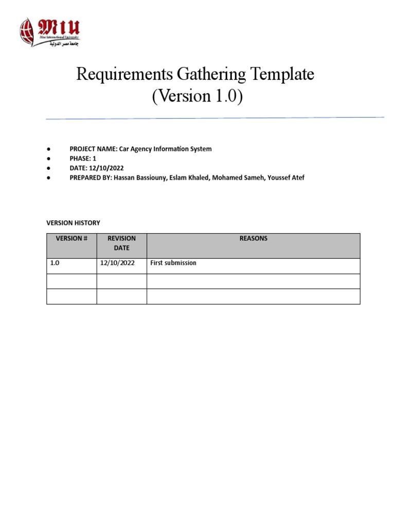 Requirements Gathering Template | PDF | Computing | Business