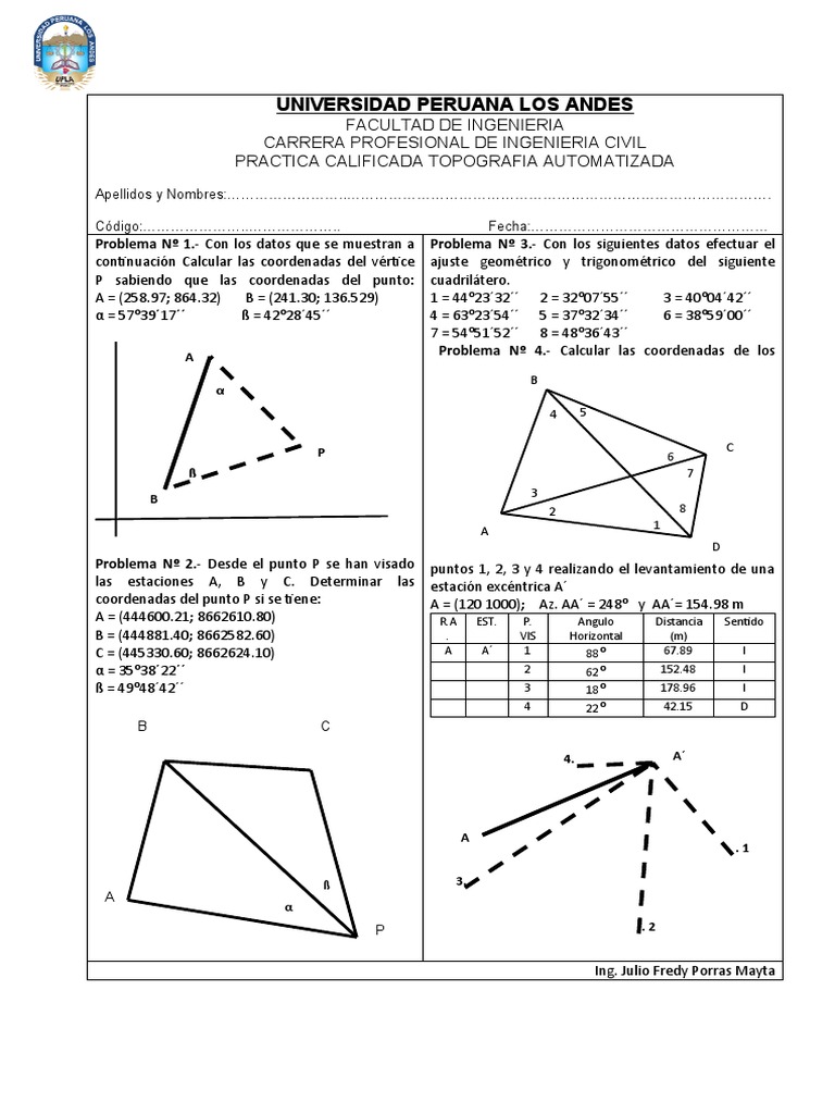Practica Calificada Topografia Automatizada | PDF | Geometría | Geometría del plano euclidiano