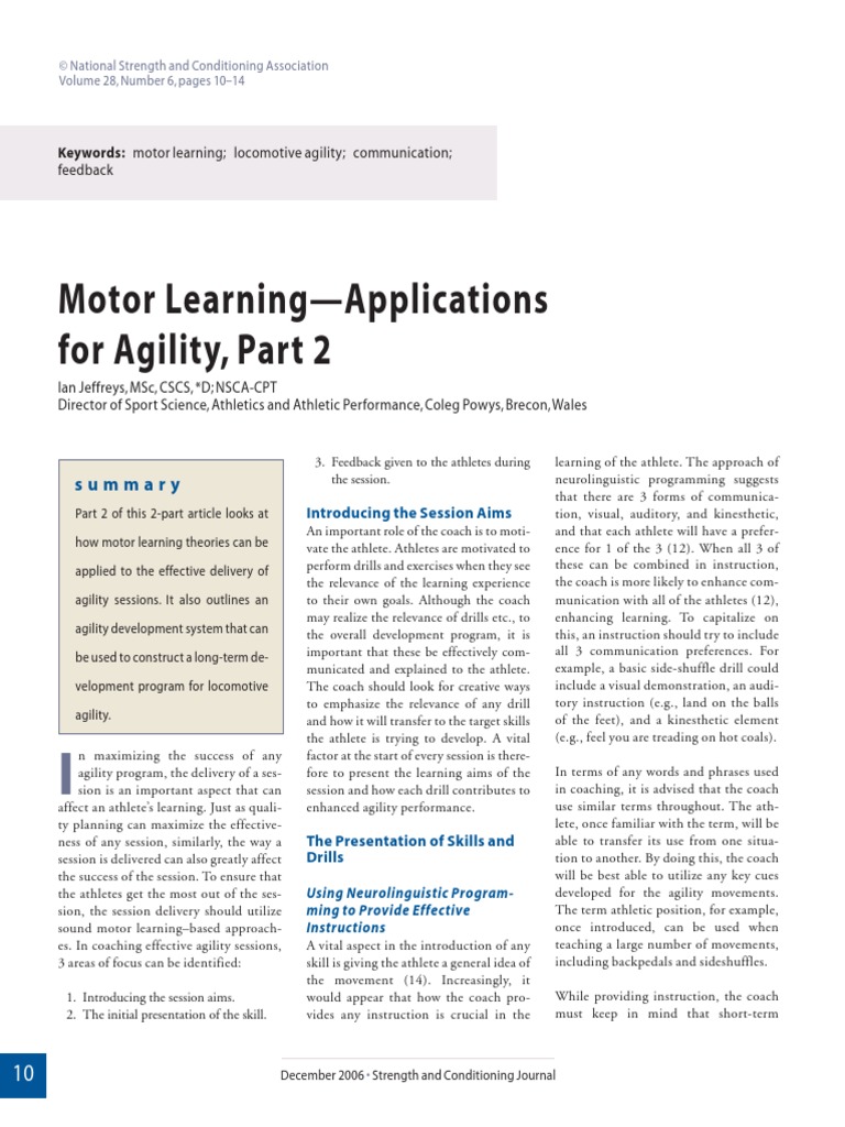 Motor Learning Applications For Agility Pt2 | PDF | Attention | Learning
