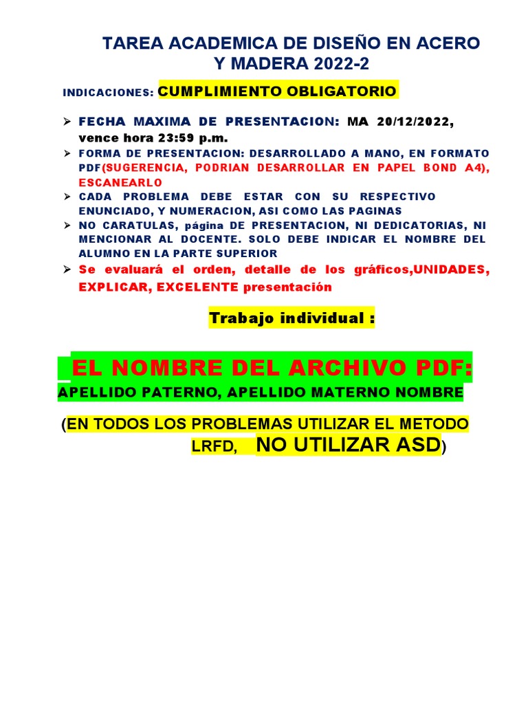Tarea Academica para Final Diseño en Acero y Madera 2022 2 | PDF | Viga (Estructura) | Doblar