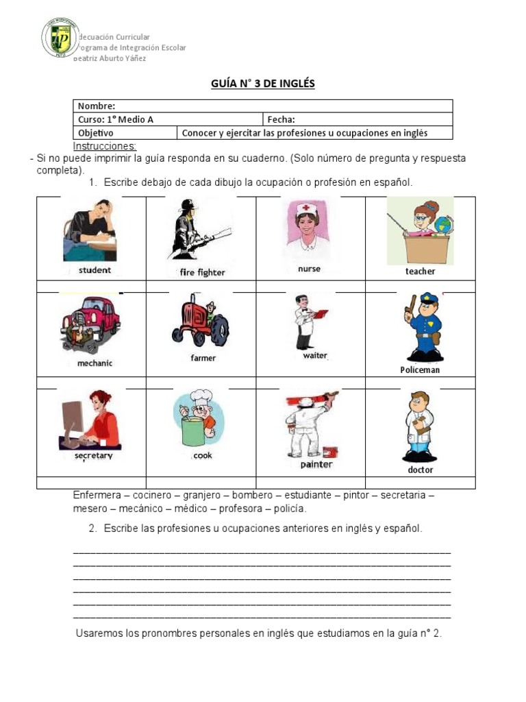 Actividades de Profesiones en Inglés | PDF