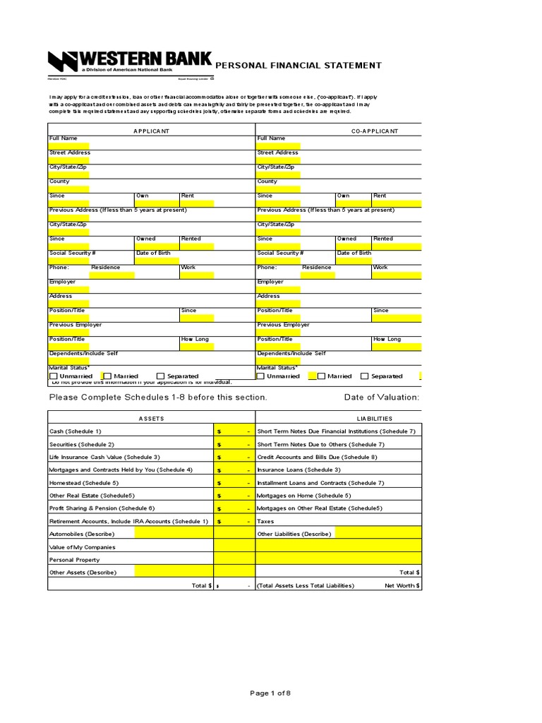 Personal Financial Statement Blank Form Excel | PDF | Debt | Mortgage Loan