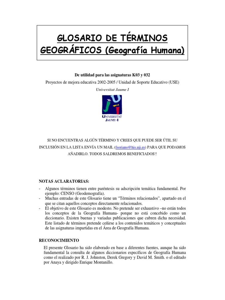 GLOSARIO DE TERMINOS GEOGRAFICOS Geograf | PDF | Oferta y demanda | Ciudad
