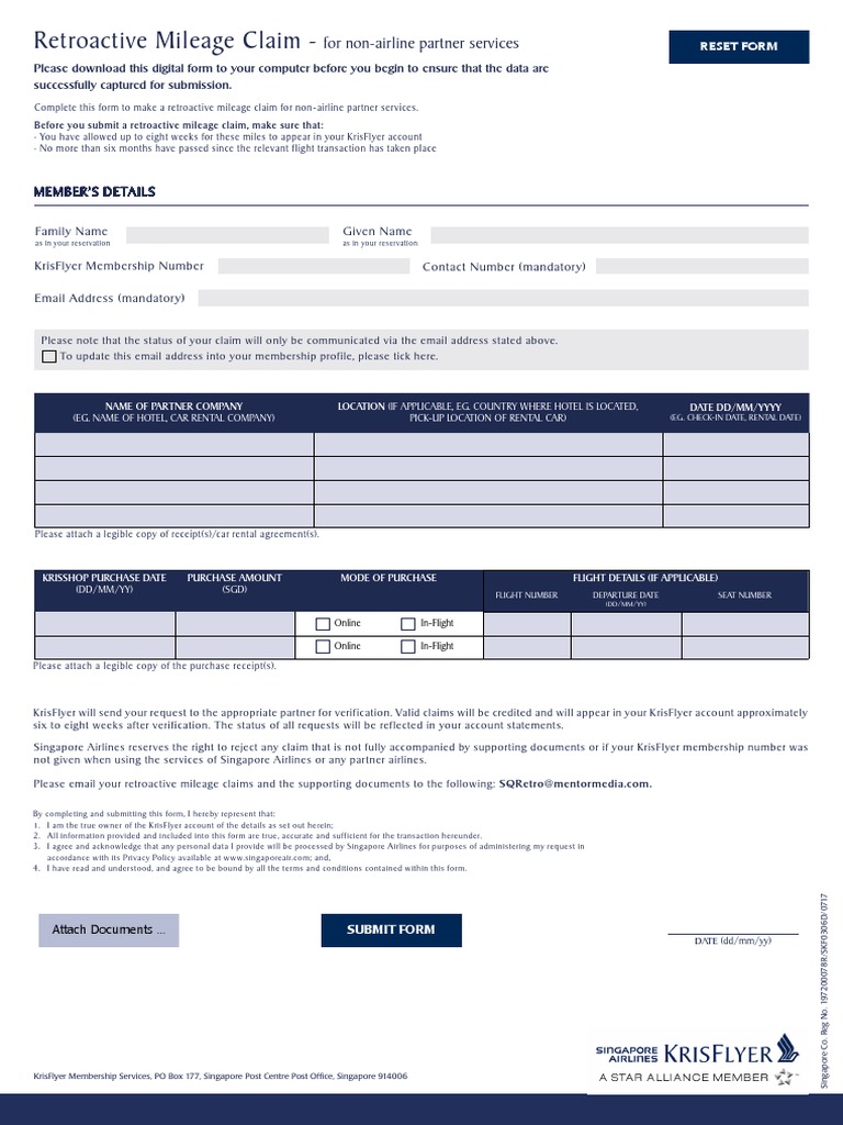 Claim Missing KrisFlyer Miles Form | PDF | Information Technology ...
