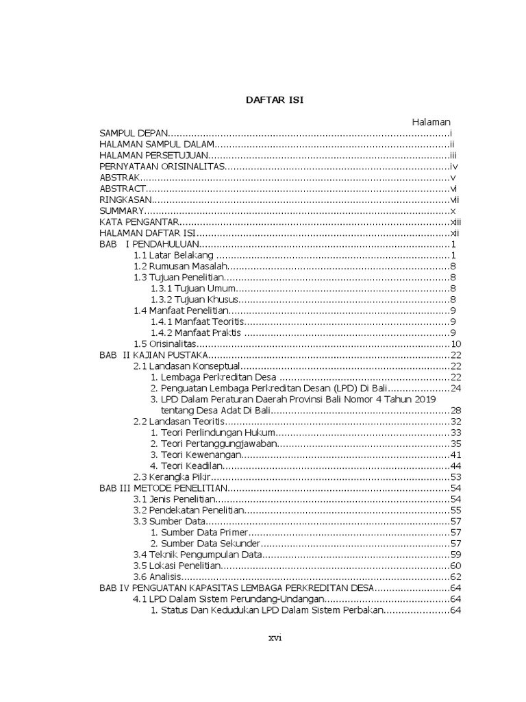 Daftar Isi Dokumen Penelitian LPD | PDF