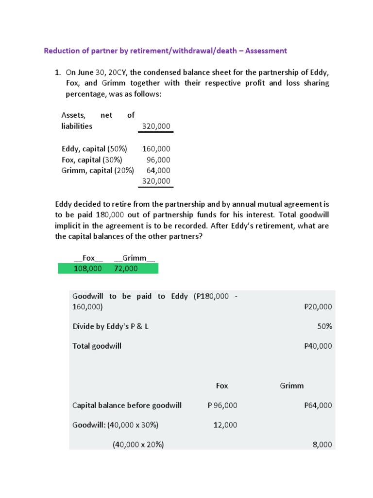 Reduction of Partner by Retirement | PDF | Goodwill (Accounting) | Business