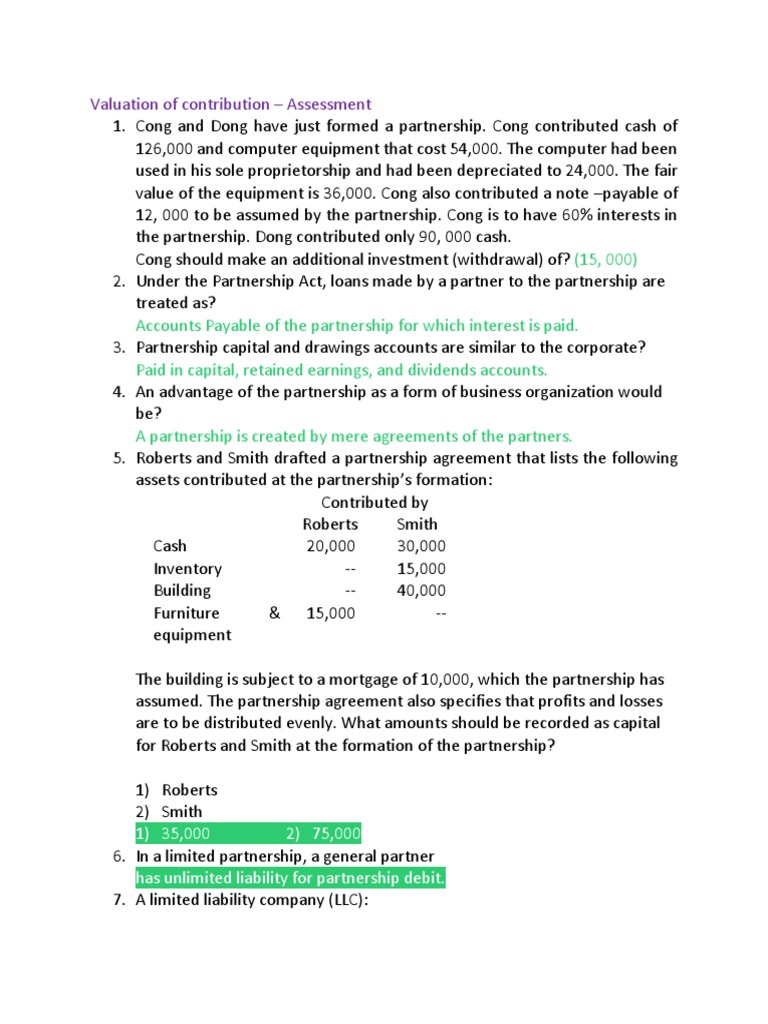 Partnership Contribution Valuation Guide | PDF | Partnership ...