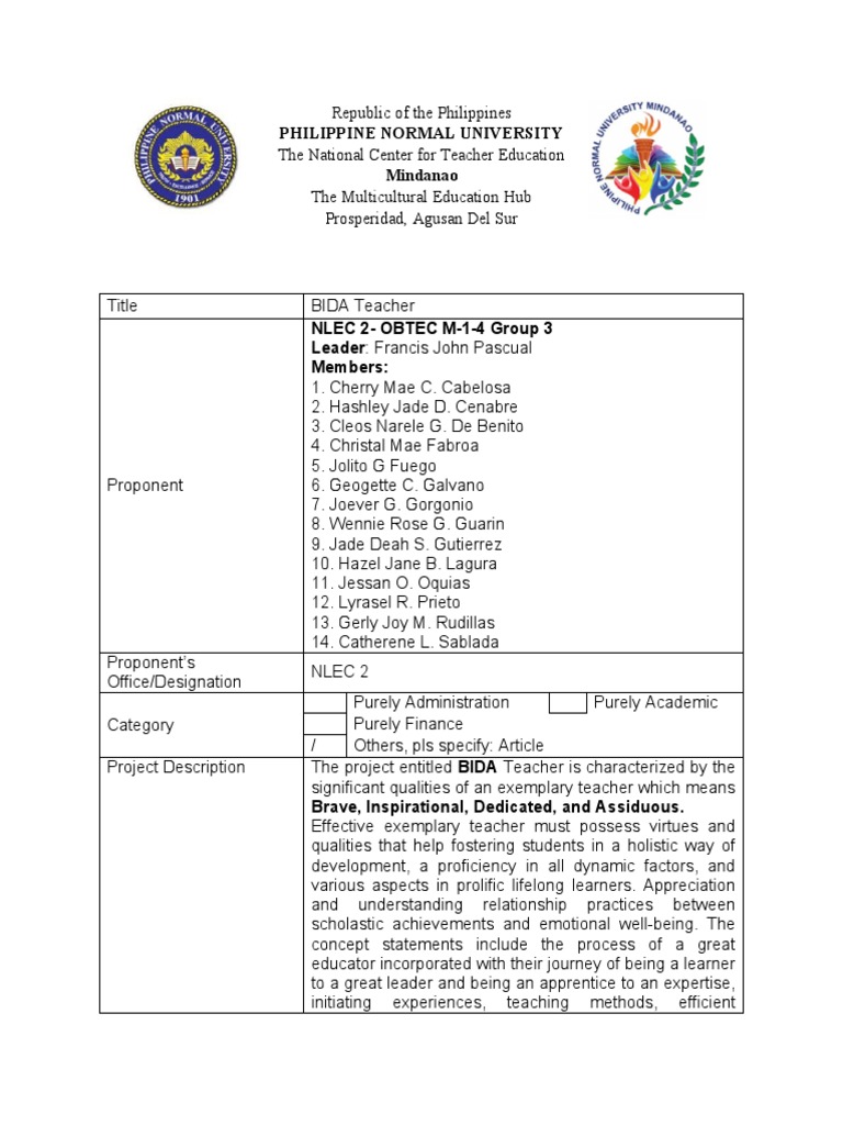 Profed - Capstone - Obtec M 1 4 - Group 3 | PDF | Teachers | Teaching Method