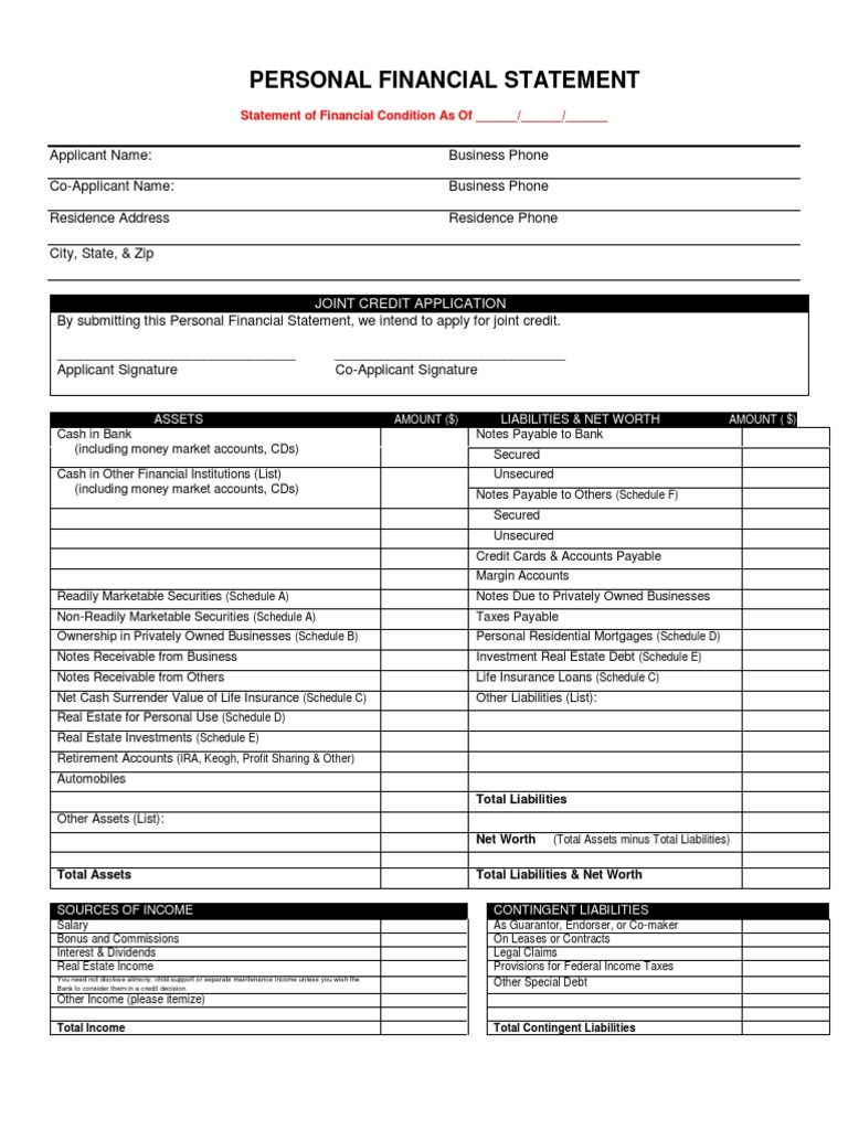 Generic Financial Statement Form Personal | PDF | Finance & Money ...