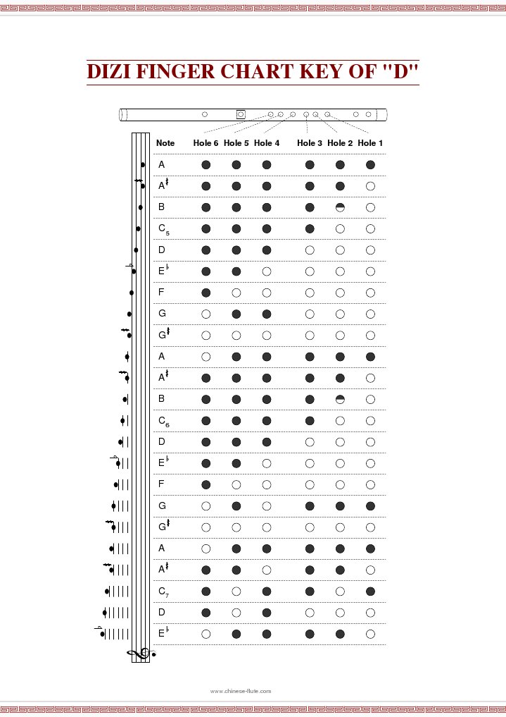 DIZI Finger Chart in The Key of D | PDF | Sports