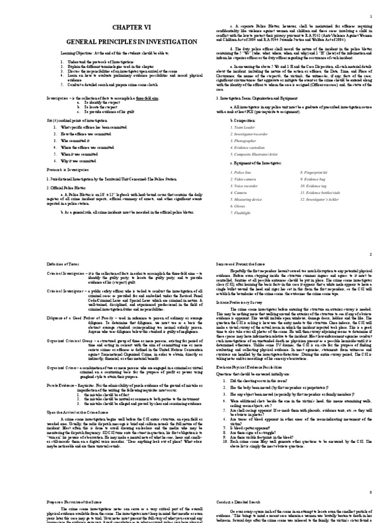 CDI 31 Chapter 6 SemiFinal General Principles in Investigation | PDF | Crime Scene | Forensic ...