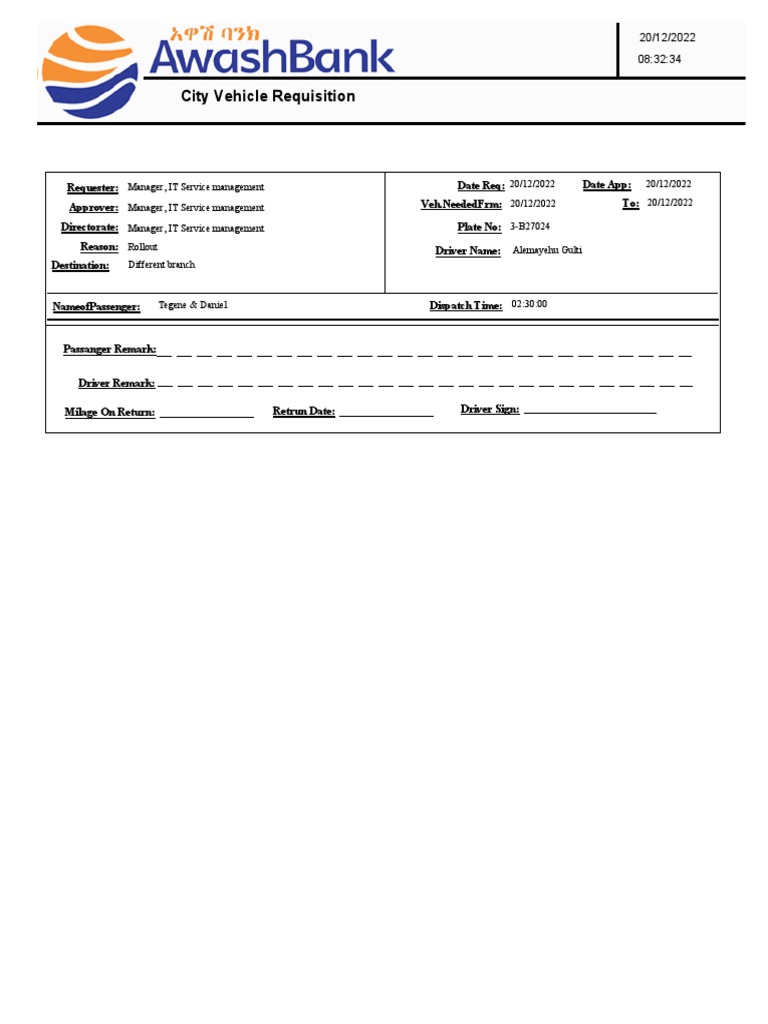 City Vehicle Requisition Details | PDF