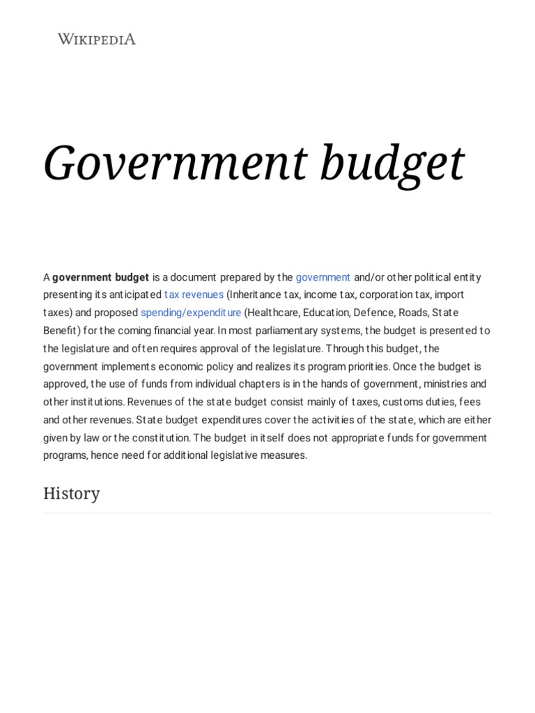 Government Budget - Wikipedia | PDF | Government Budget | Economies