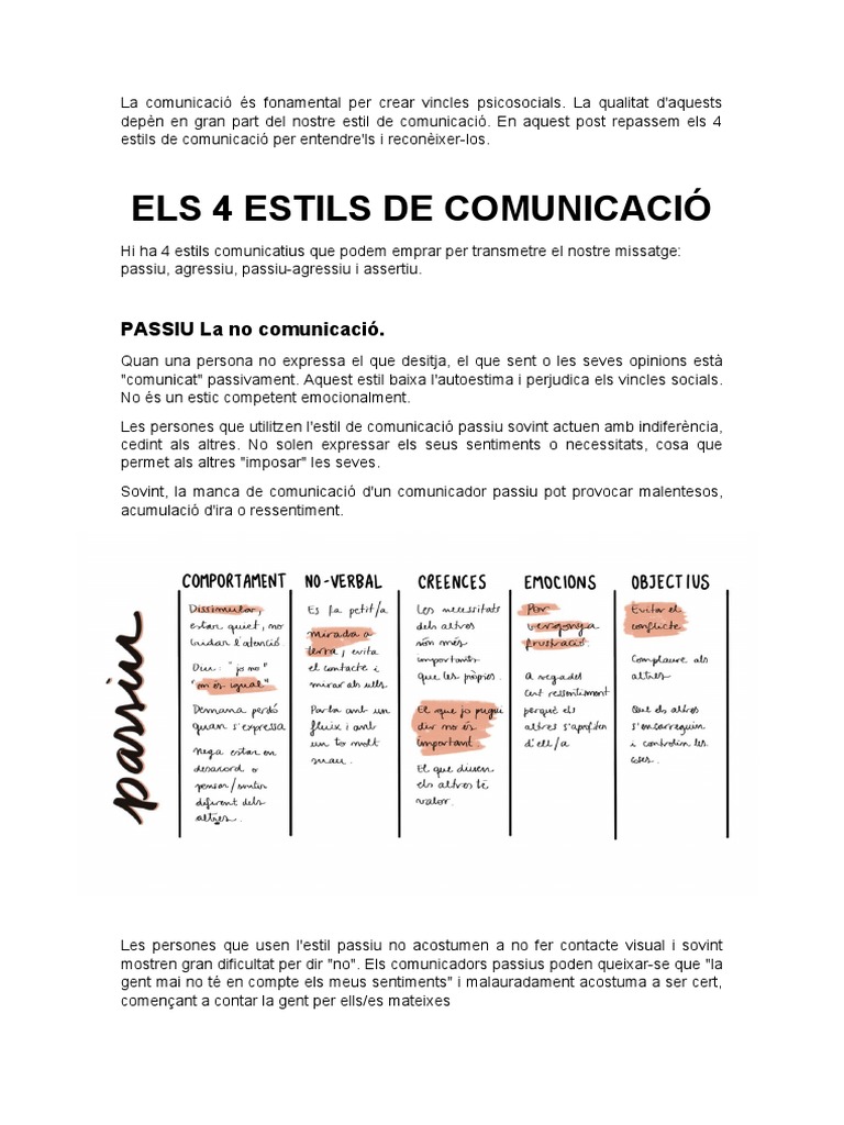 Teoria Estils de Comunicació | PDF