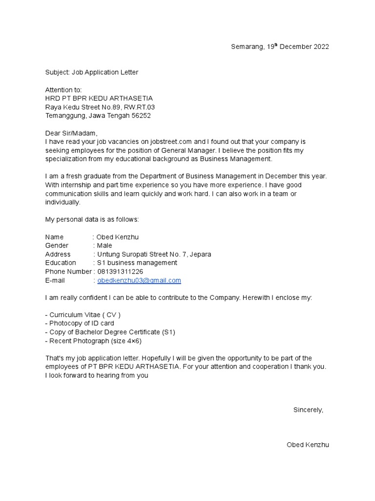 Job Application Letter | PDF | Career & Growth | Business