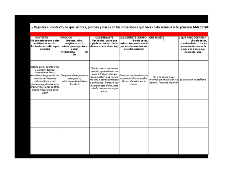 Actividad De Registro De Emociones Y Pensamientos Pdf
