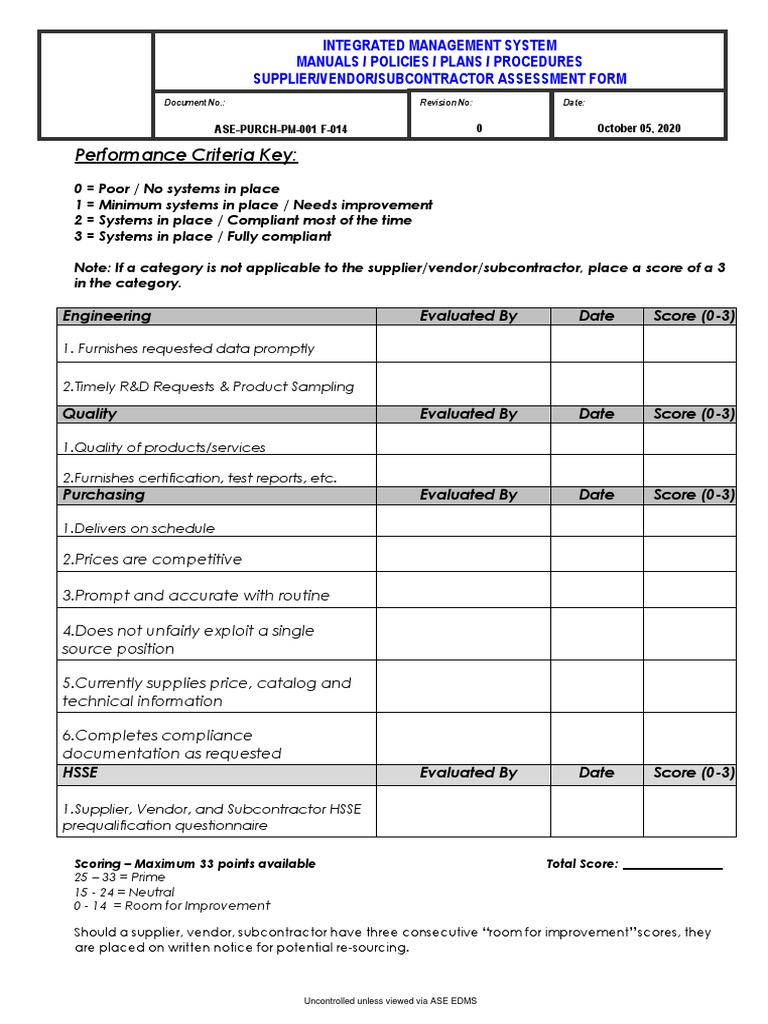 ASE supplier assessment form | PDF | Information Technology Management ...