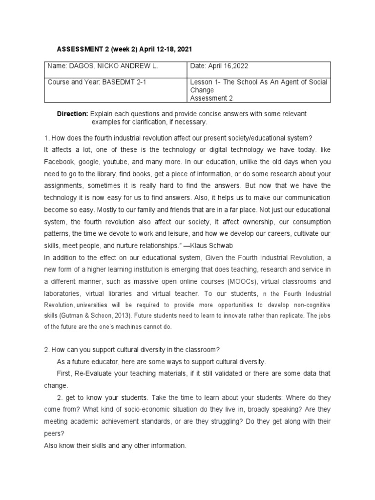 DAGOS , MODULE-1_LESSON_1_ASSESSMENT 2 | PDF | Teachers | Teaching Method