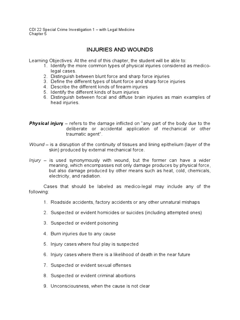 CDI 22 Midterm Chapter 5 Injuries and Wounds | PDF | Gun Barrel | Firearms