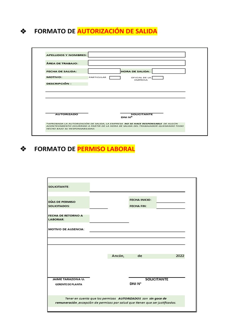 Formato de Autorización de Salida | PDF Formato de Autorización de Salida | PDF