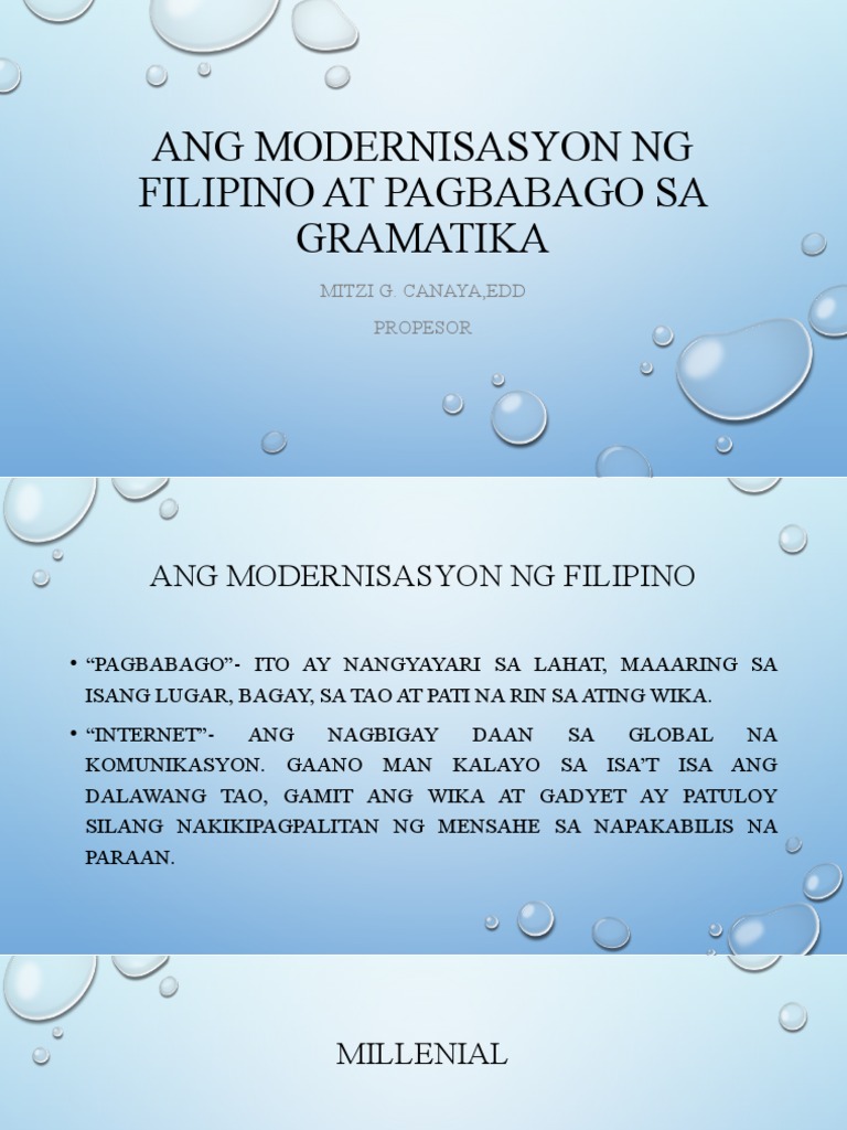 Ang Modernisasyon NG Filipino at Pagbabago Sa Gramatika-Intro. Sa Pag ...