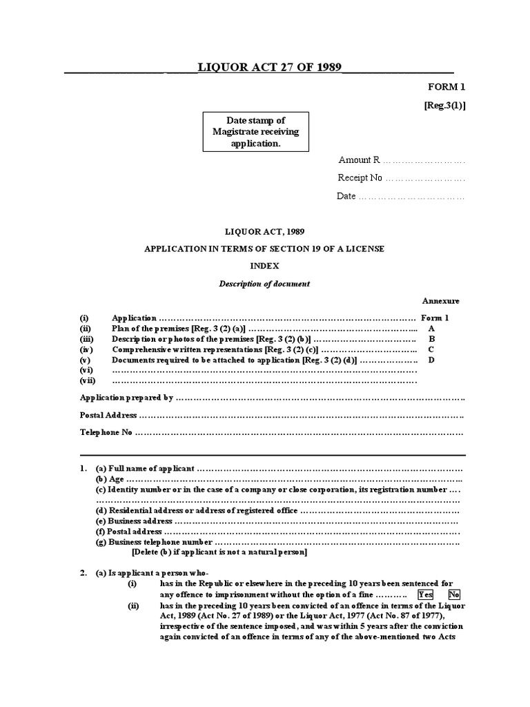 Form1 North West Liquor License Application Form | PDF | Justice ...