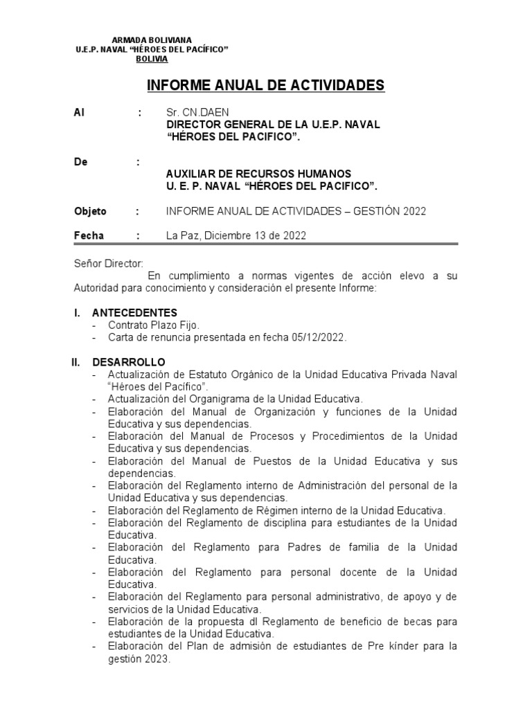 Modelo Informe Anual de Actividades | PDF | Gestión de recursos humanos ...