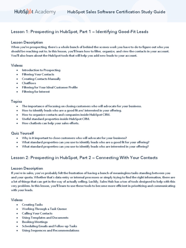 Hubspot_Sales Certification | PDF | Customer Relationship Management ...