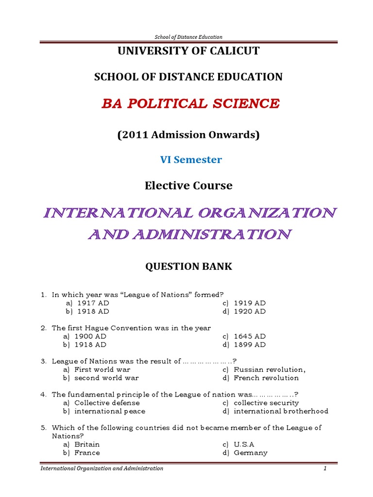 BA Politics International Organization and Administration | PDF ...