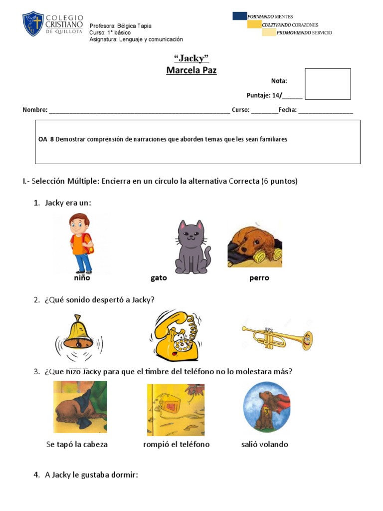 1° Evalaucion Plan Lecto Libro Jacky | PDF