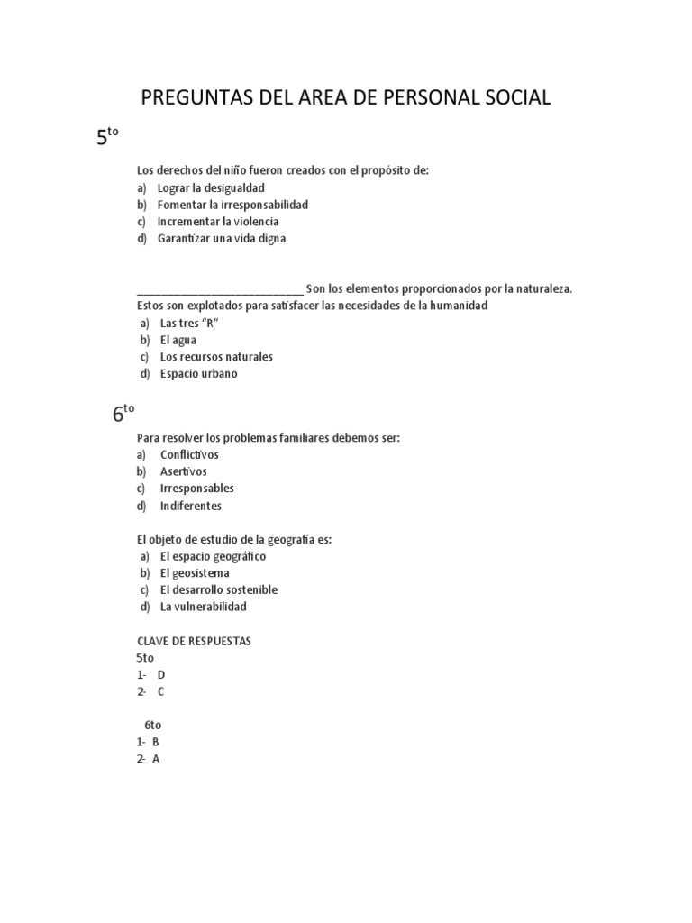 Preguntas Del Area de Personal Social | PDF
