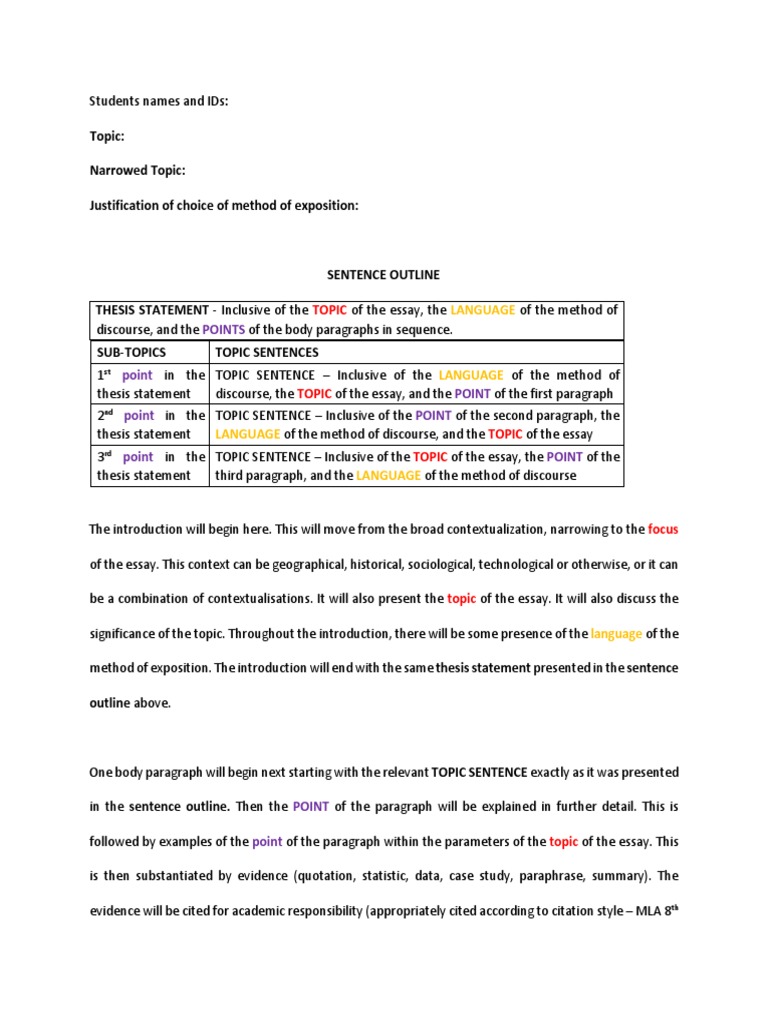 Sentence Outline Guide | PDF | Essays | Thesis