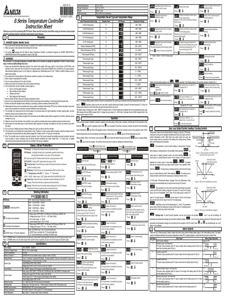 Delta B Series Temp Controller Guide | PDF | Thermocouple | Control Theory