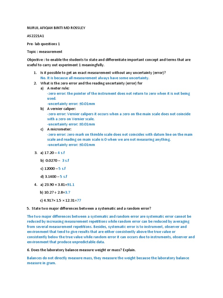 Prelab Phy Exp1 | PDF | Significant Figures | Observational Error