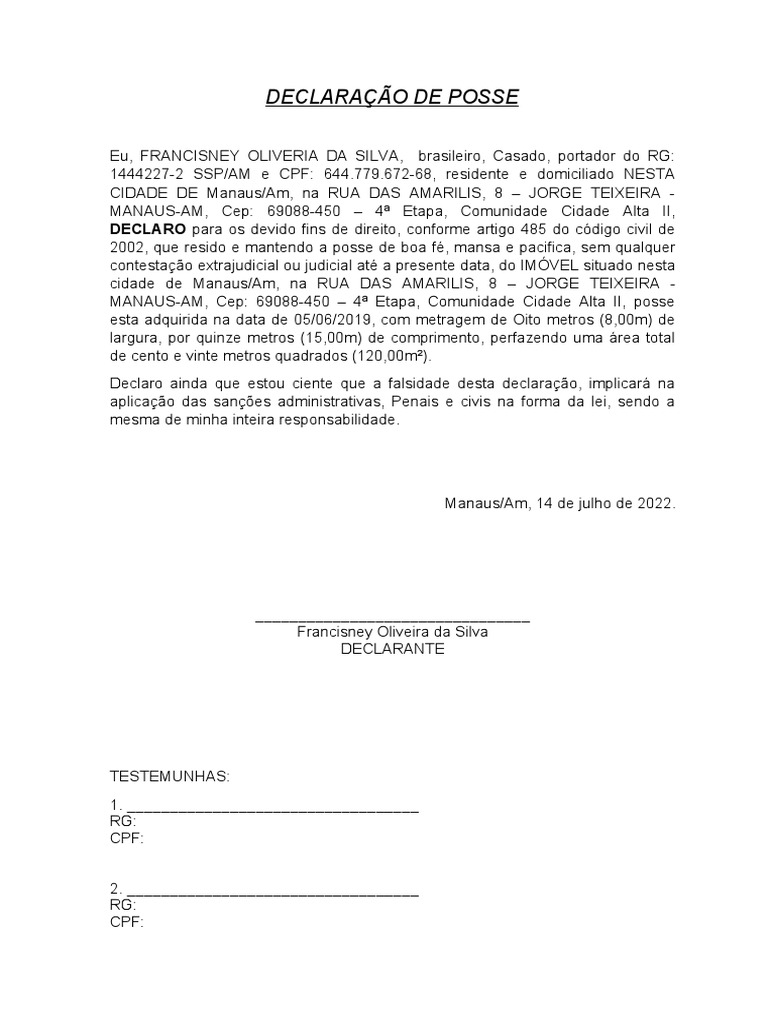 Declaração de Posse | PDF