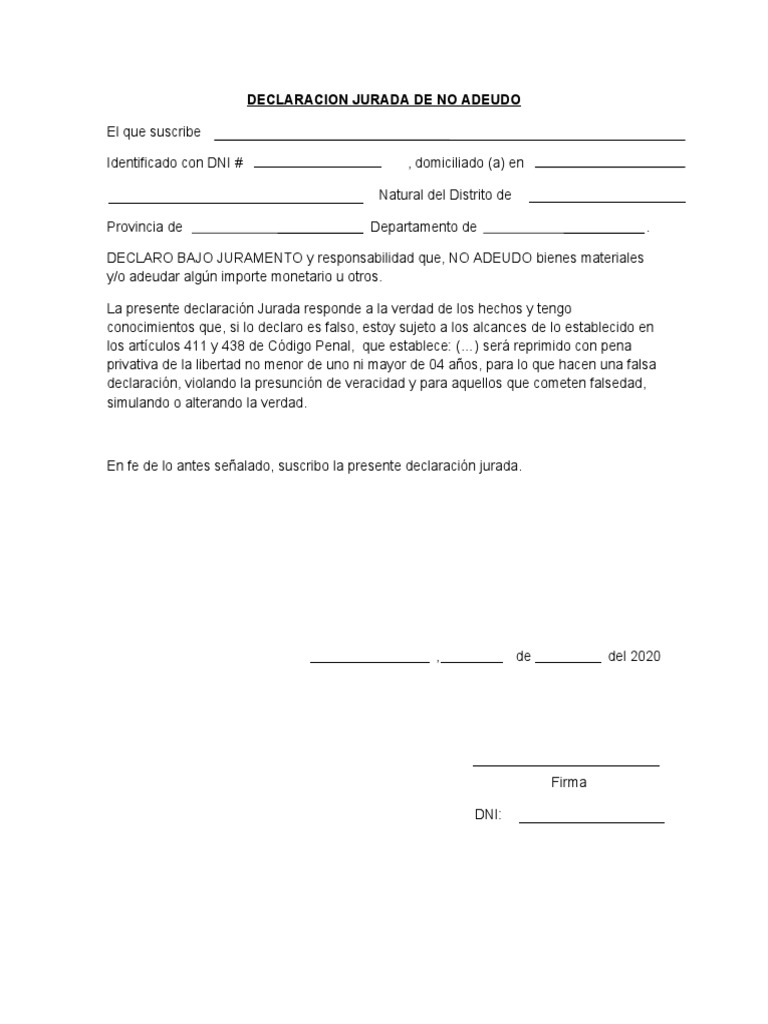 Declaracion Jurada de No Adeudo | PDF