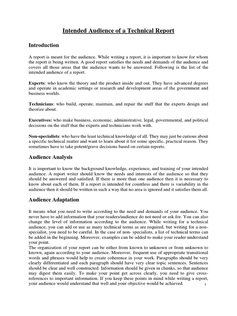 Intended Audience of A Technical Report | PDF | Expert | Information
