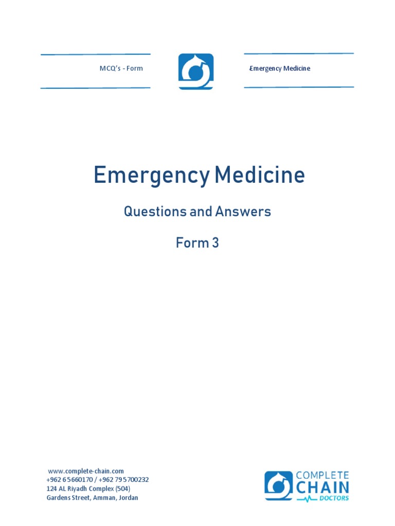 Emergency Medicine MCQs Form 3 | PDF