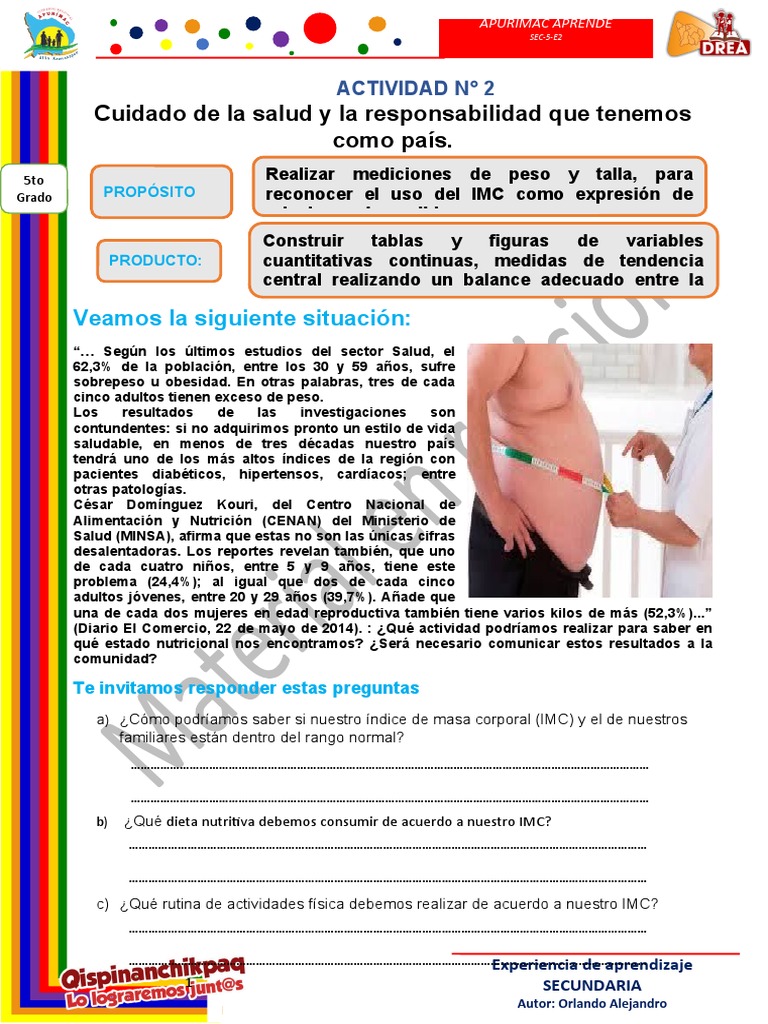 349 - Sec Mat 5 E2 f2 | PDF | Índice de masa corporal | Obesidad