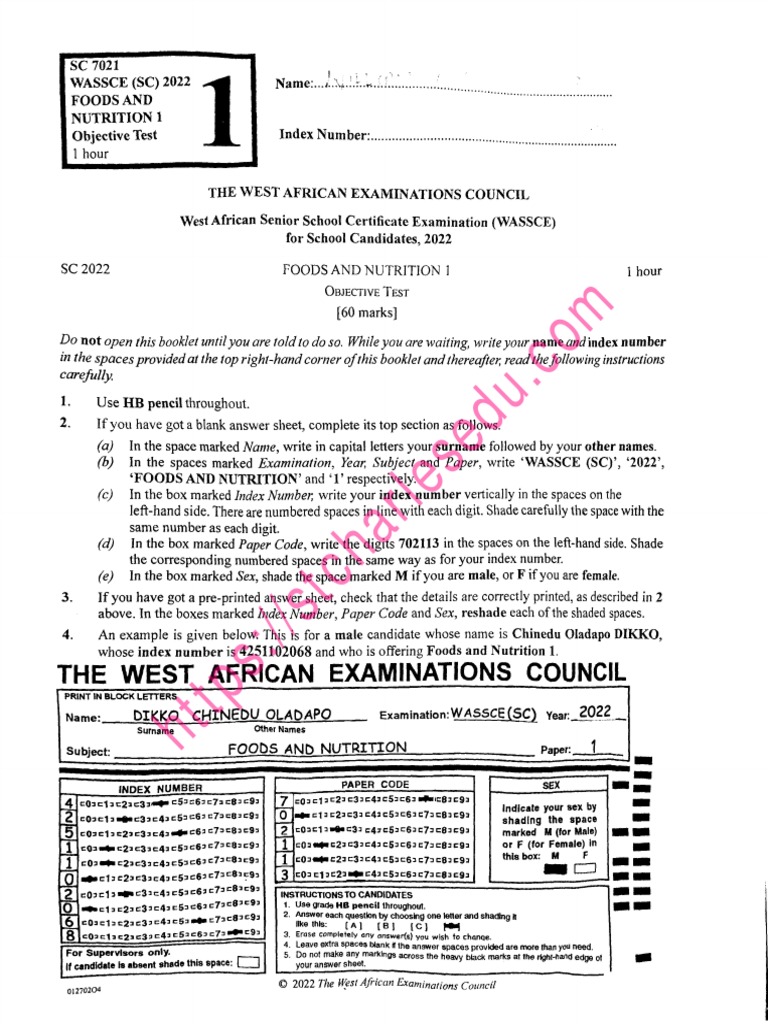 WAEC Food and Nutrition Practical Past Questions | Download Free PDF ...