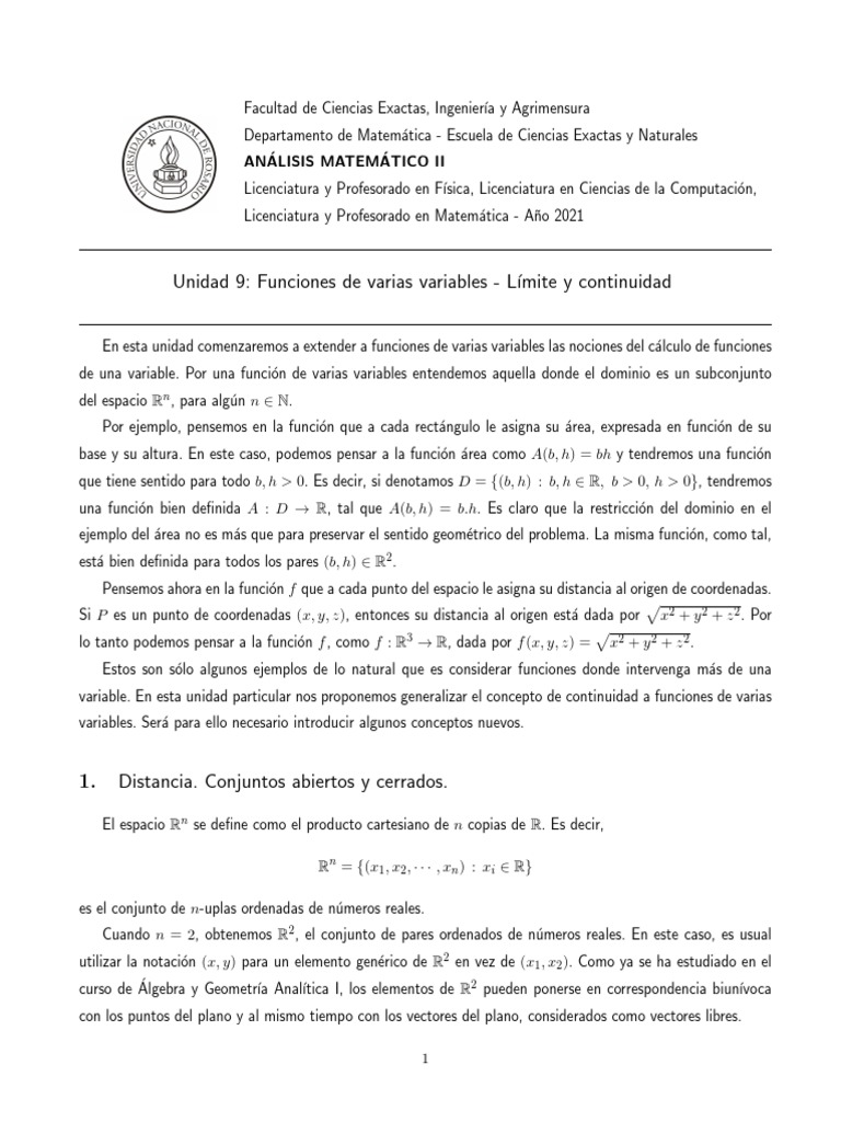 Funciones de Varias Variables: Límite y Continuidad | PDF | Función ...