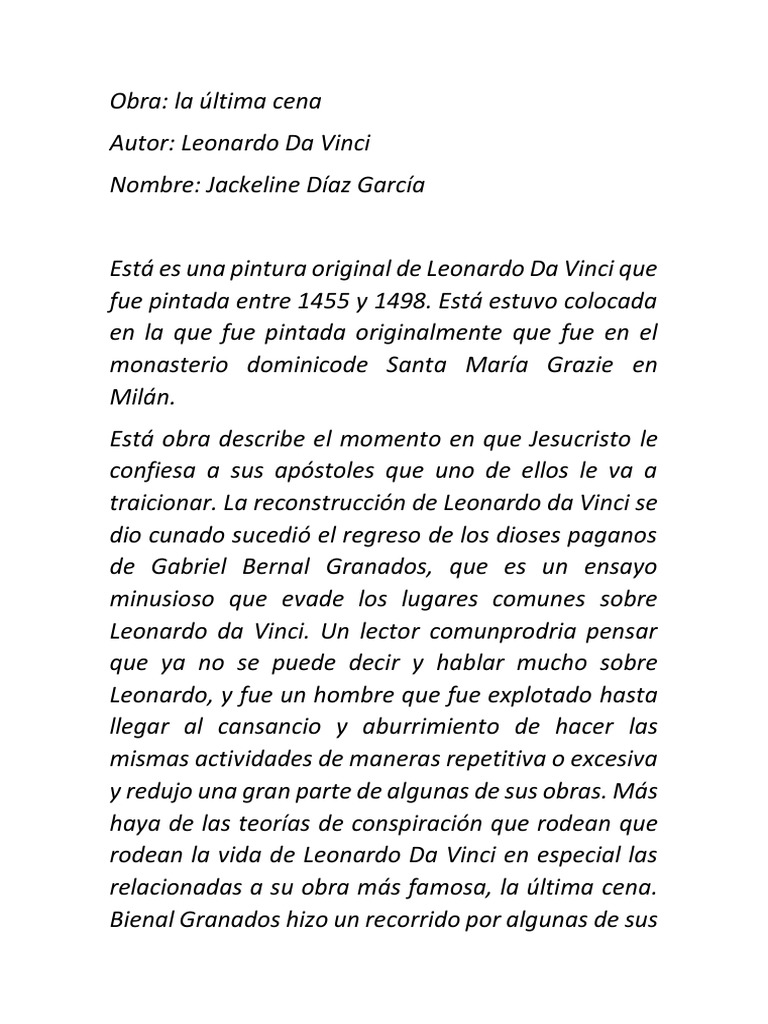 La Ultima Cena | PDF | Leonardo Da Vinci | Pinturas