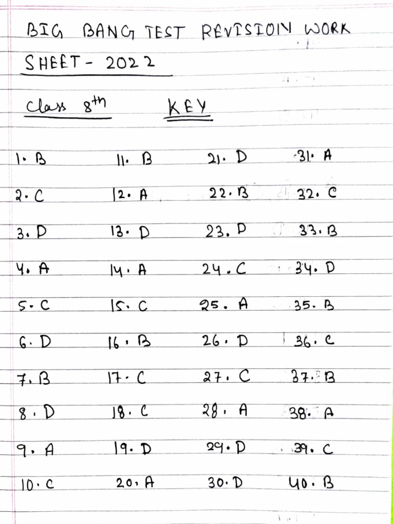 Big Bang Test Revision Worksheet KEY | PDF