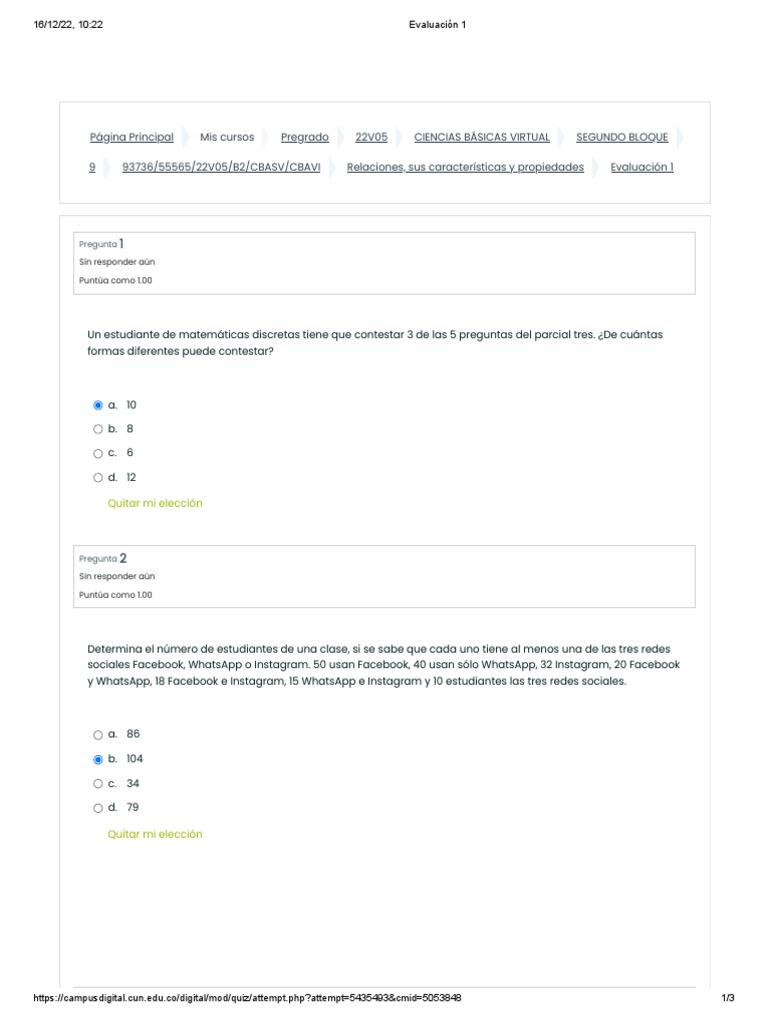 Evaluación 1 Mate Discreta | PDF | Facebook