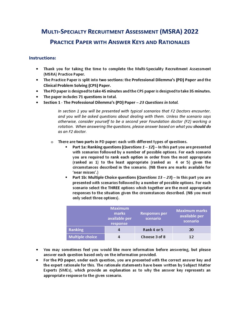 MSRA Practice Paper 2022 | PDF | Nursing | Empathy