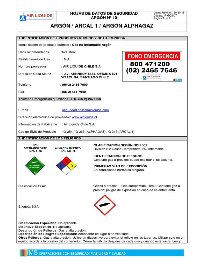HDS Argon | Descargar gratis PDF | Argón | Oxígeno