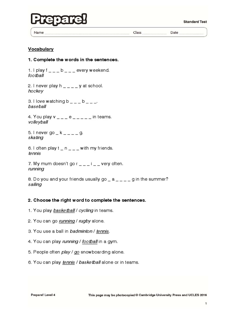 PRE-UT-U1S With Answers | PDF | Recreation | Hobbies