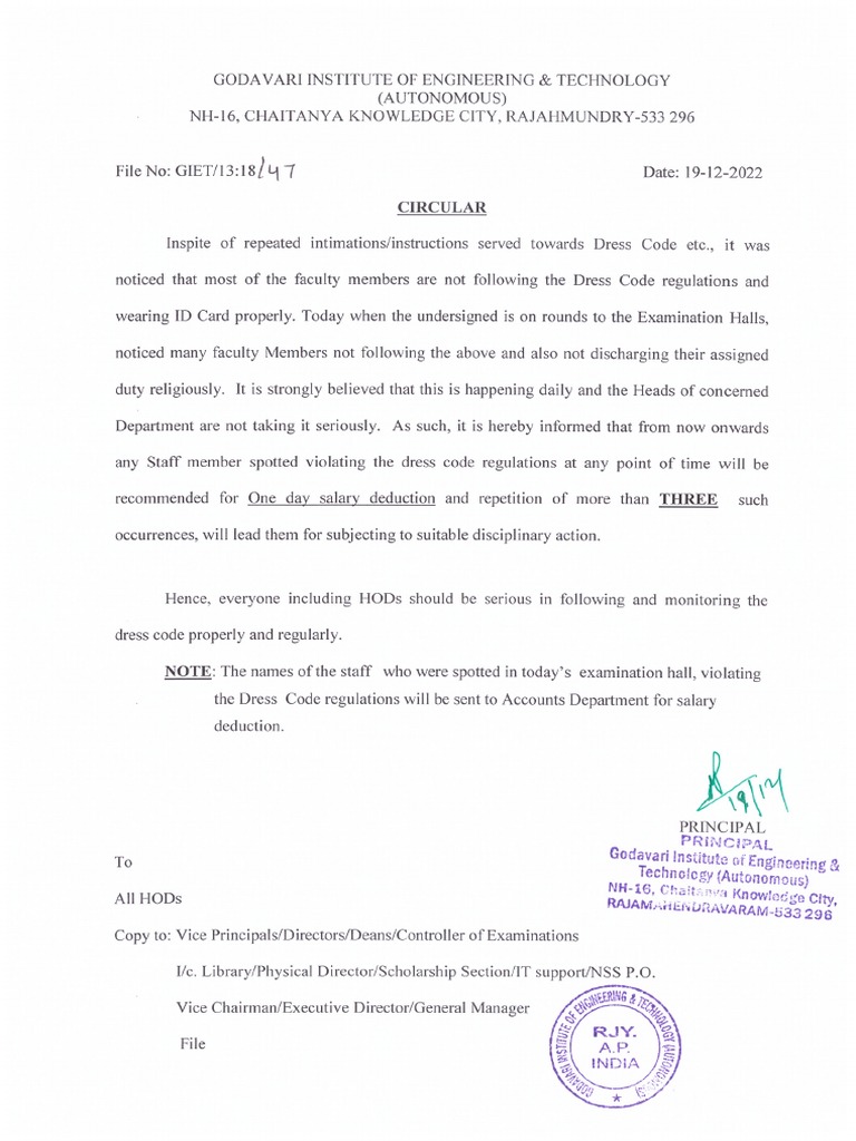 CIRCULAR - Dress Code, Wearing ID Card - Reg. | PDF