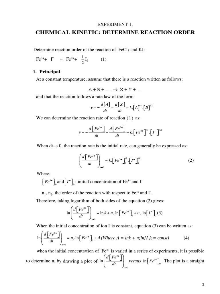 1 Determine Reaction Order Pdf Reaction Rate Process Engineering
